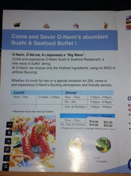 Menu at O-Nami restaurant, Torrance