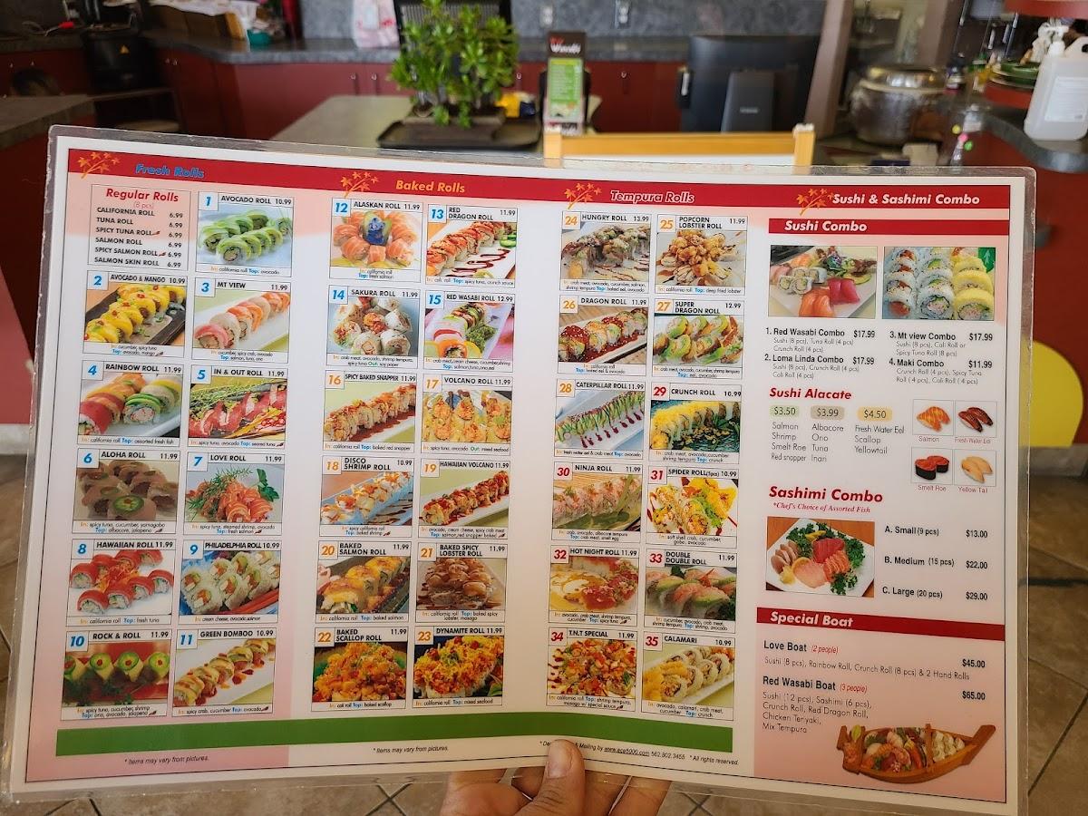 Menu at Red Wasabi restaurant, Loma Linda