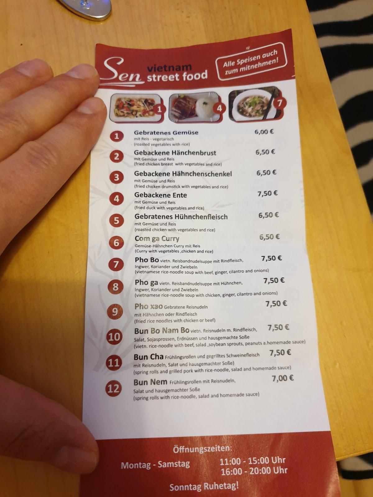 Menu at Sen restaurant, Weimar