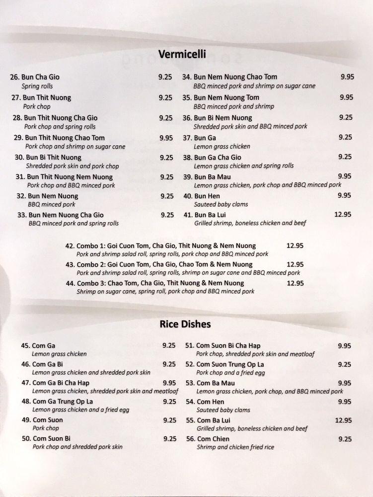 Menu at Song Huong Vietnamese Restaurant, Calgary, 19 St NE #8