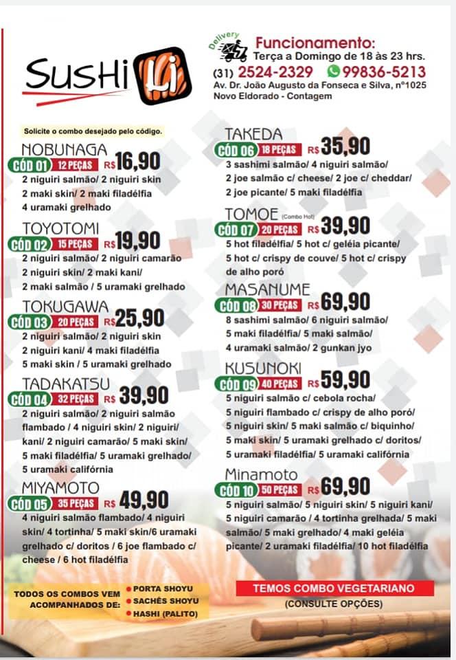 Menu em Sushi Li restaurante, Contagem