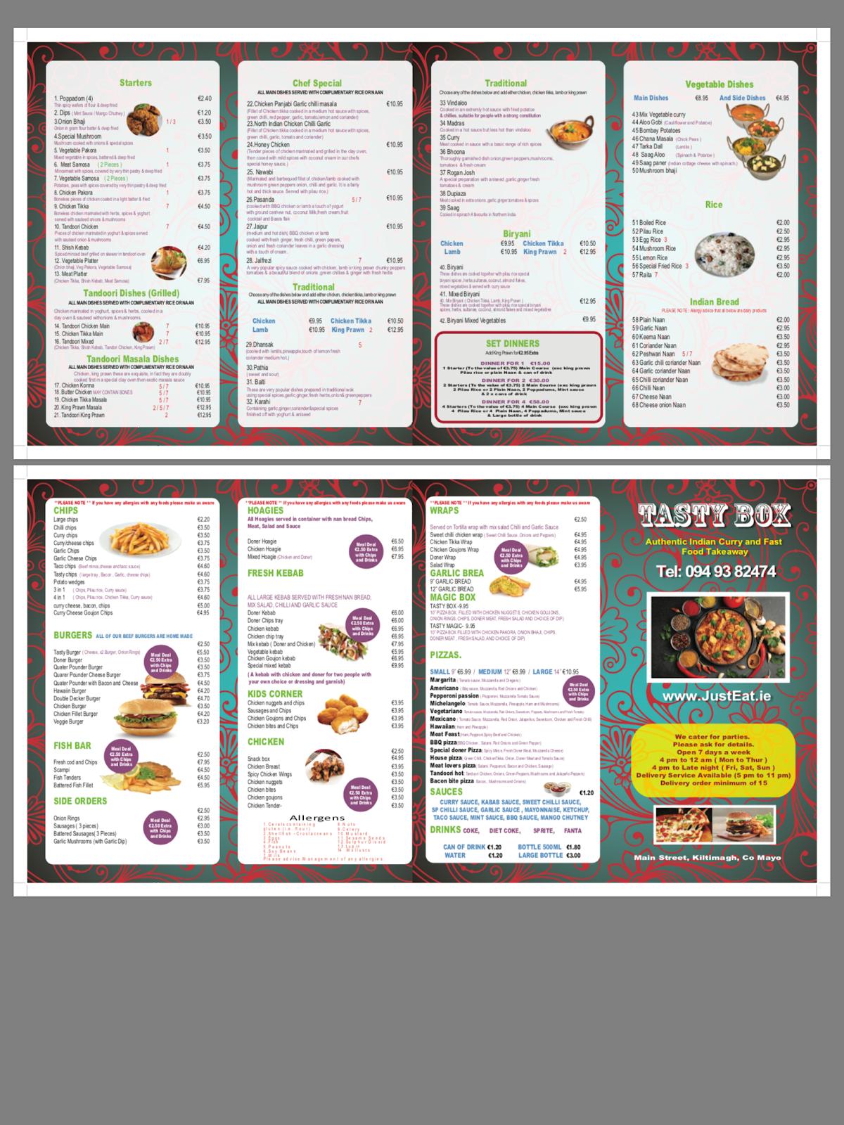 Menu at Tasty Box Authentic Indian food And Fast Food Takeaway, Kiltimagh