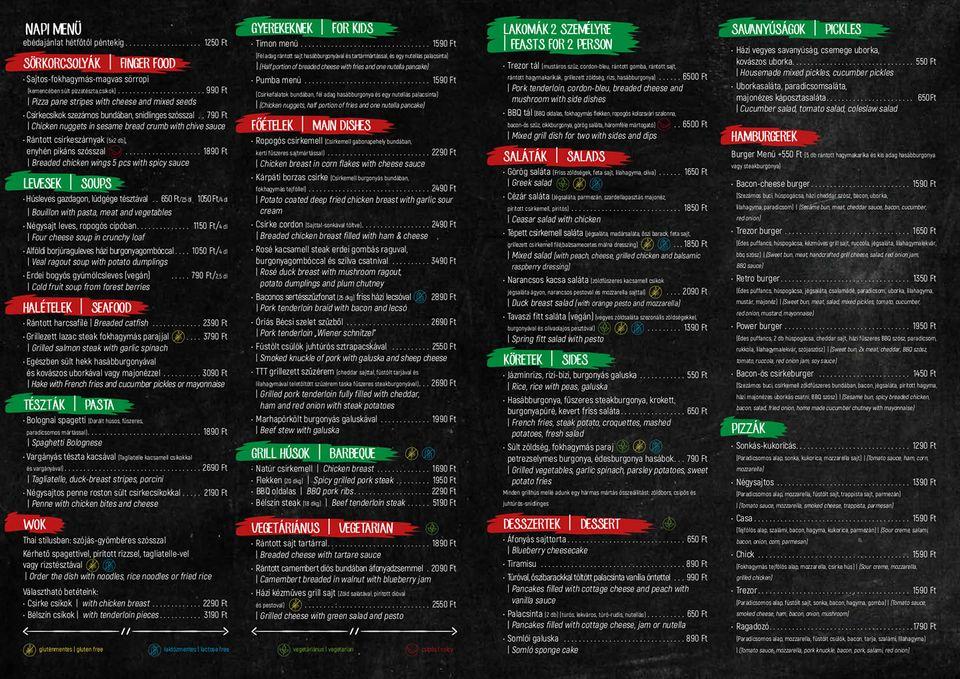 Menu at Trezor Bisztró restaurant, Iváncsa