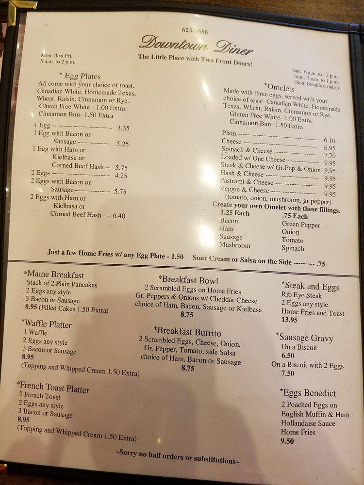 Menu at Downtown Diner restaurant, Augusta