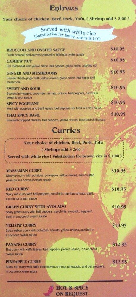 Menu at Thai 66 restaurant, Kingman