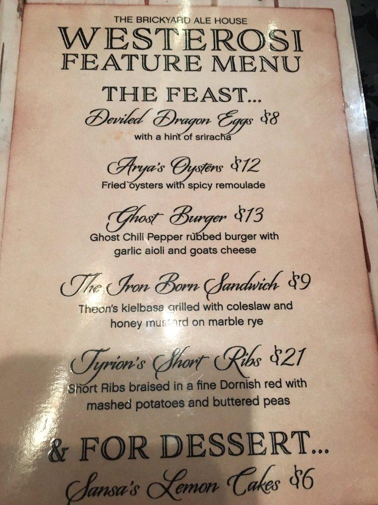 Menu at The Brickyard Restaurant & Ale House, Williamsport