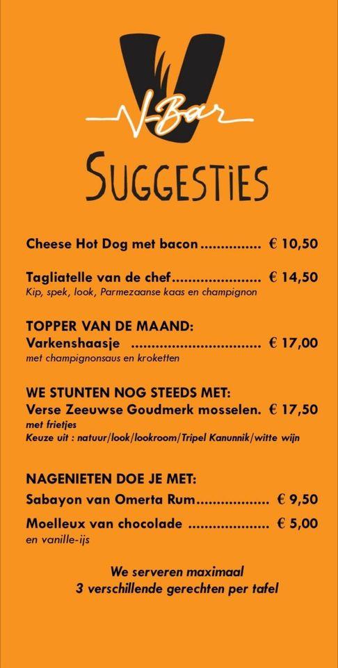 Menu at V-Bar, Sint-Truiden
