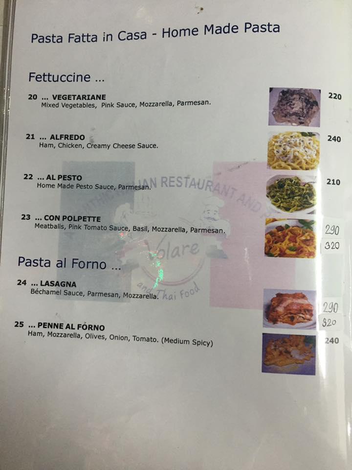 Menu at Volare pizzeria, Hua Hin, Grand Night Market