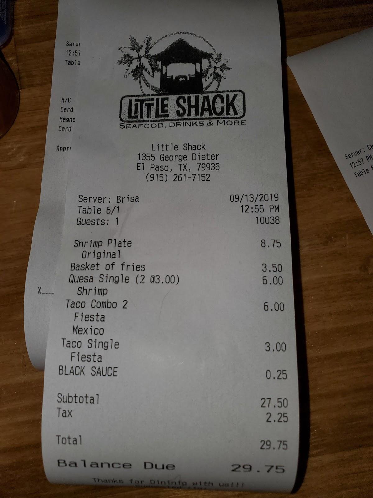 Menu at Little Shack restaurant, El Paso, George Dieter Dr Suite 104