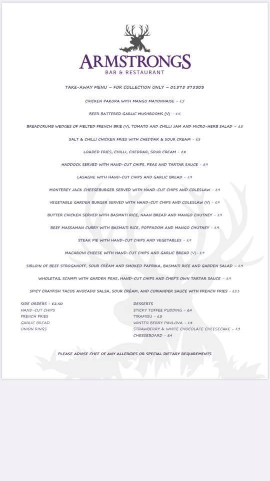 Menu at Armstrong's Bar & Restaurant, Kirriemuir
