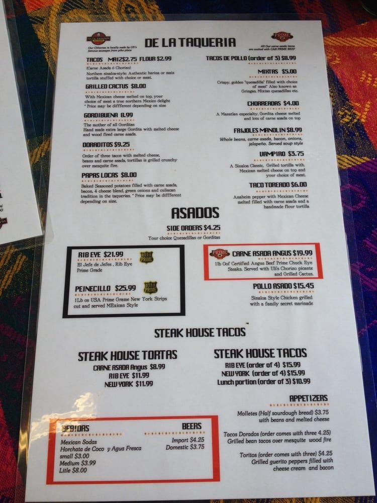 Menu at Asadero Prime steakhouse, Kent, 310 Washington Ave N