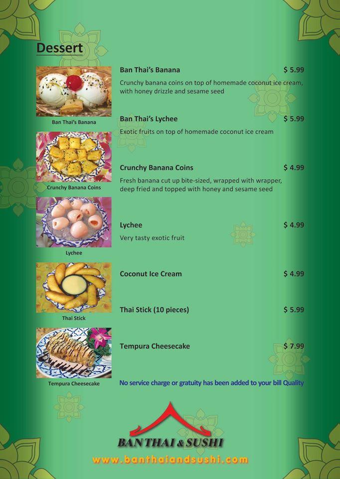 Menu at Ban Thai & Sushi Restaurant, Clearwater