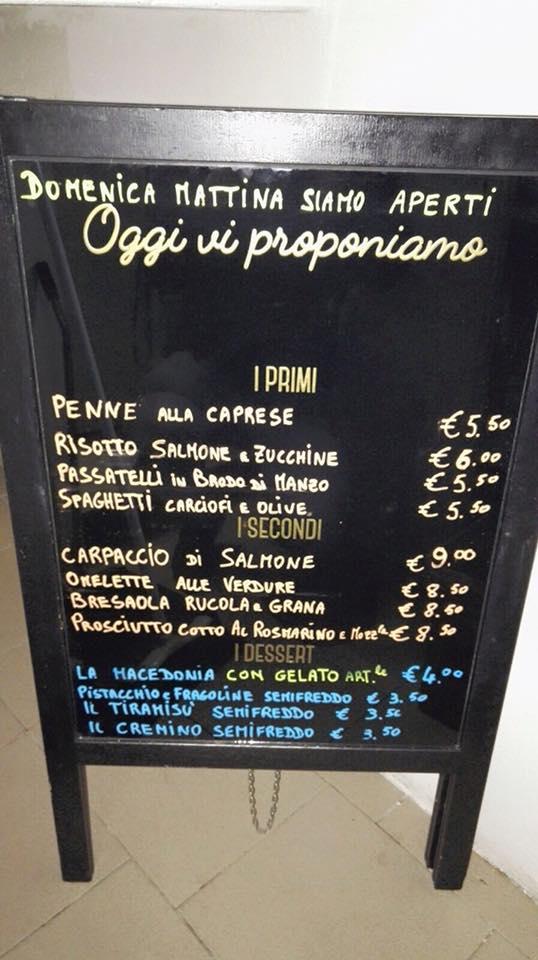 Menu at Bar Fantasy, Piacenza