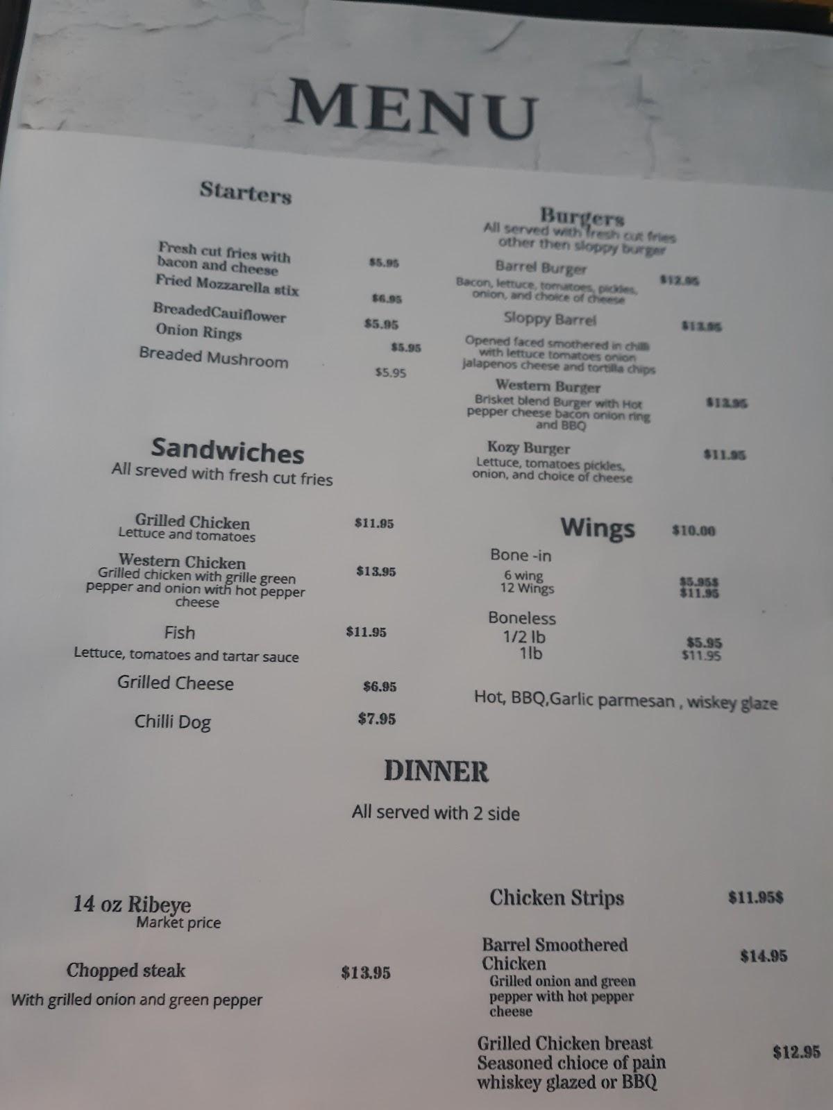 Menu at Barrels -N- Nuts, Coshocton