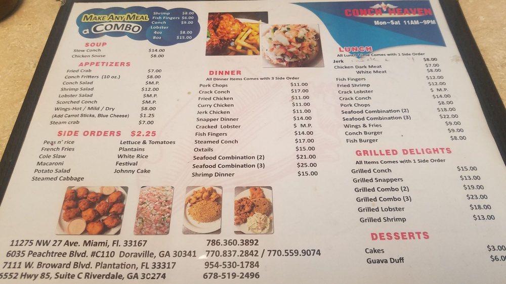 Menu at Conch Heaven desserts, Doraville, Peachtree Blvd