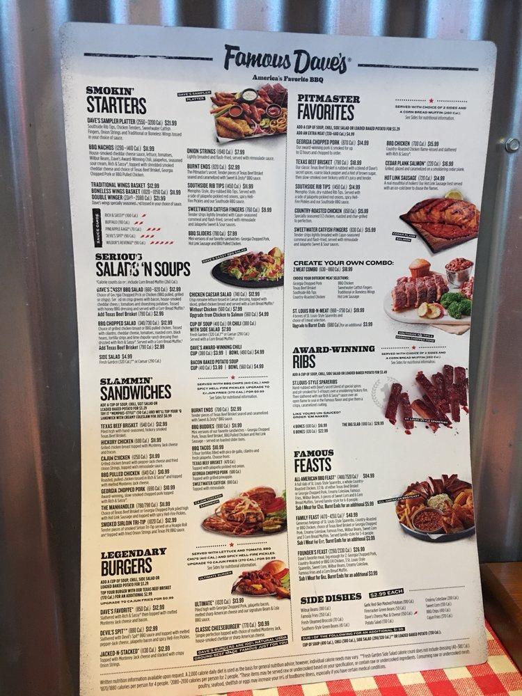 Menu at Famous Dave's Bar-B-Que, Rancho Cucamonga