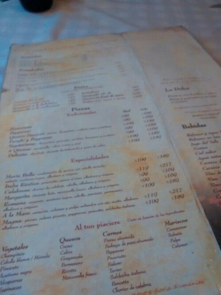 Carta del restaurante Italia Rústica, Apizaco, Av Hidalgo 403A