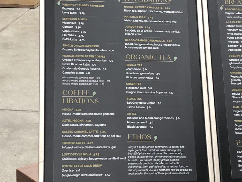 Menu at Lofty Coffee La Costa cafe, Carlsbad, El Camino Real Unit A