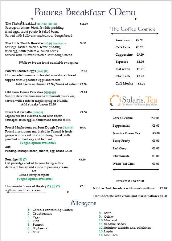 Menu at Powers Thatch, Bar And Restaurant, Oughterard