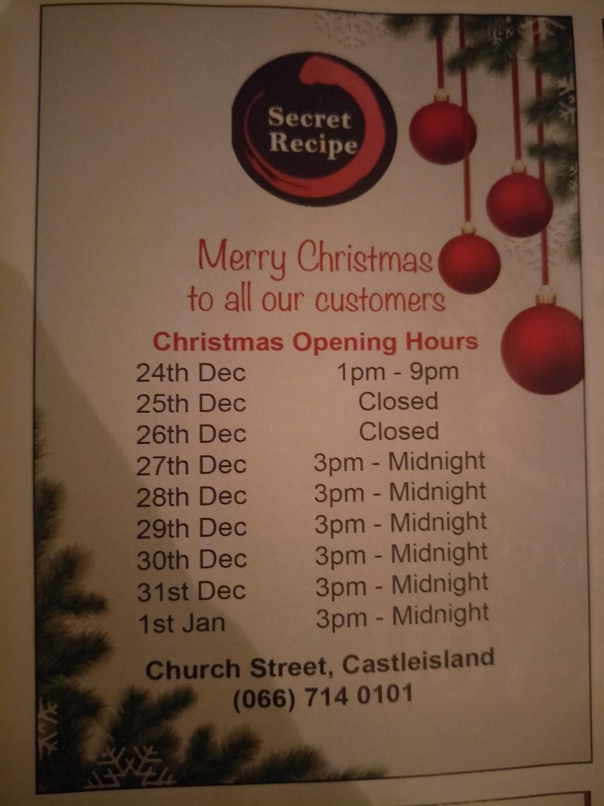 Menu at Secret Recipe restaurant, Castleisland