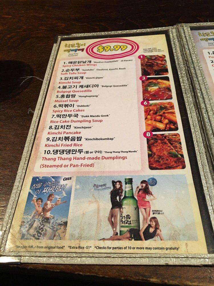 Menu at Thang Thang restaurant, San Diego