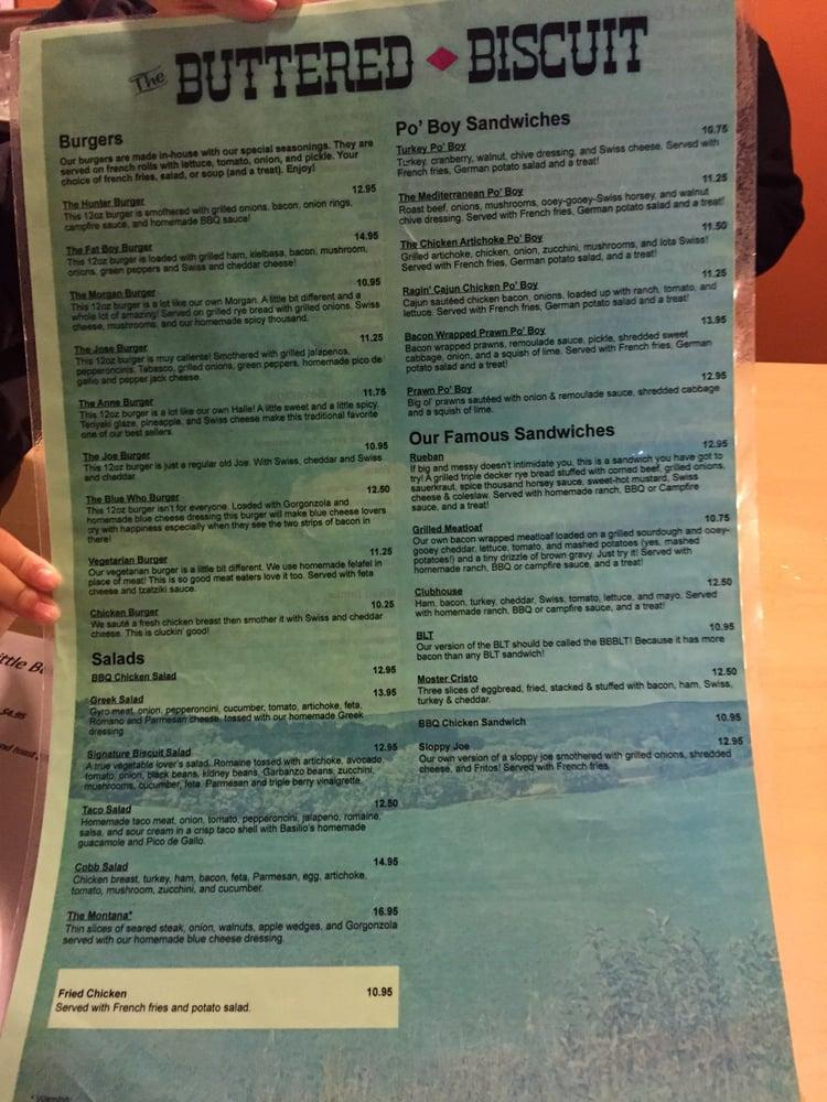 Menu at The Buttered Biscuit restaurant, Sumner