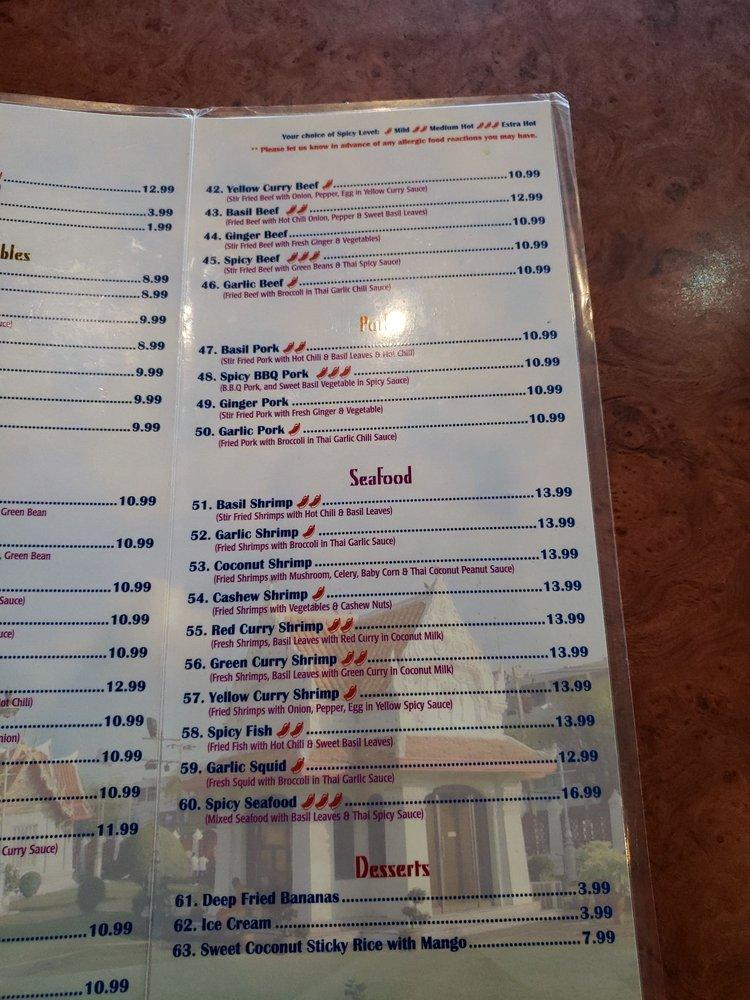 Menu at Jung Thai restaurant, Mississauga