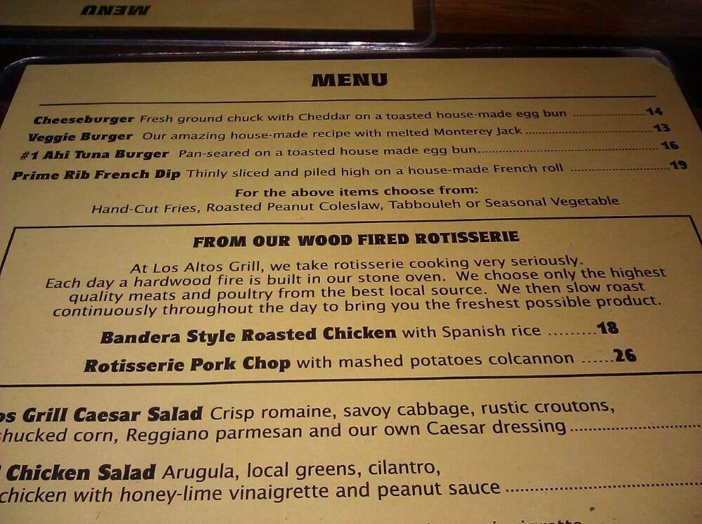 Menu at Los Altos Grill restaurant, Los Altos, 233 3rd St