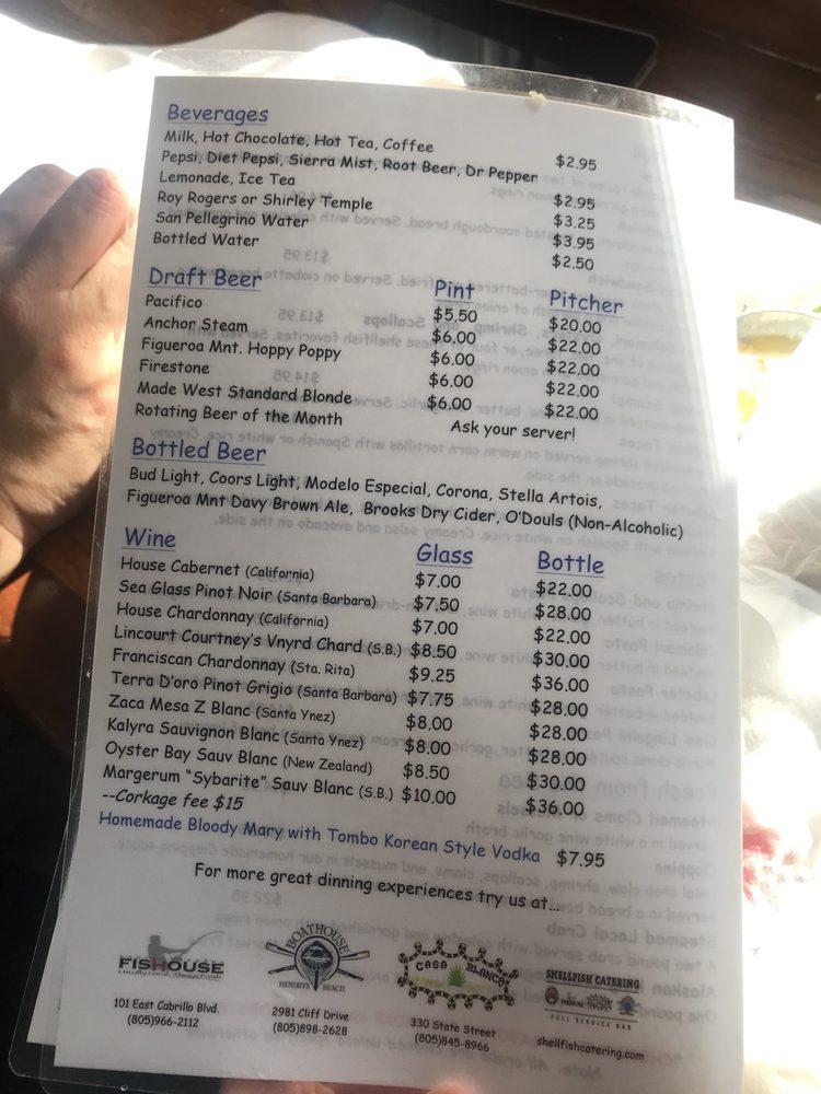 Menu at Santa Barbara Shellfish Company, Santa Barbara