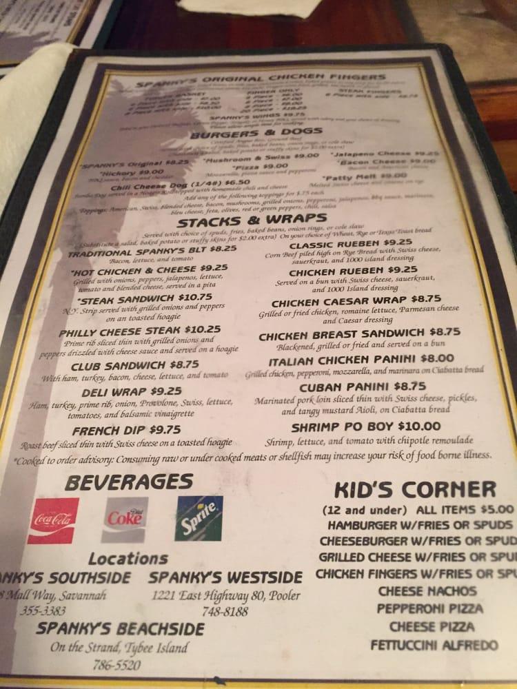 Menu at Spanky's Southside Pizza Galley and Saloon pizzeria, Savannah ...