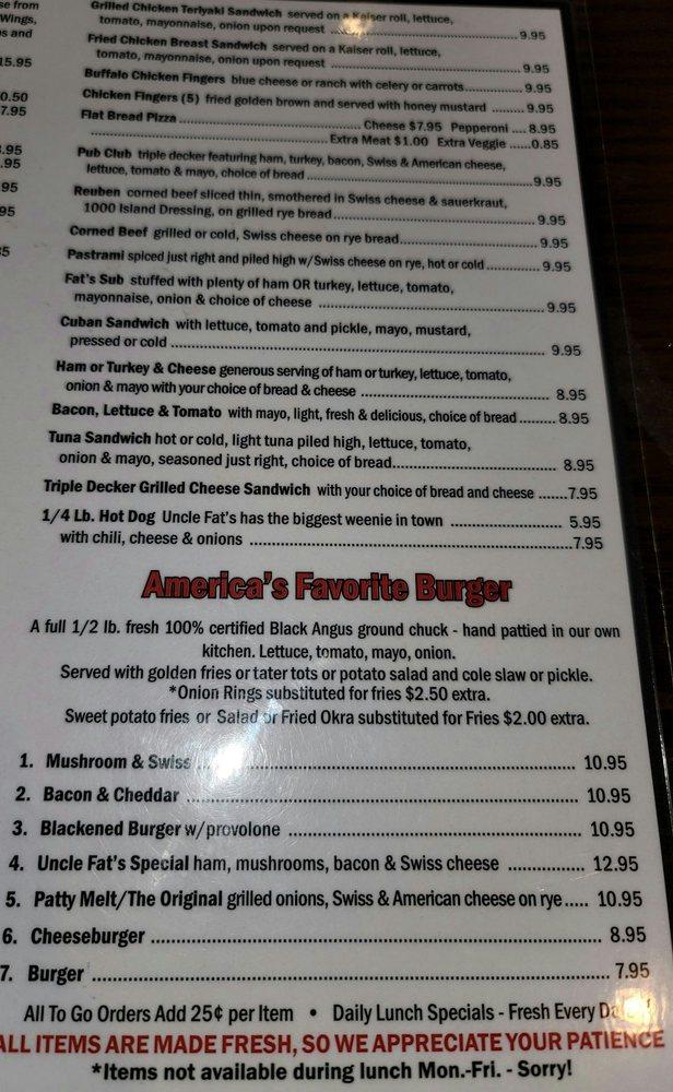 Menu at Uncle Fats 2 Tampa pub & bar, Tampa