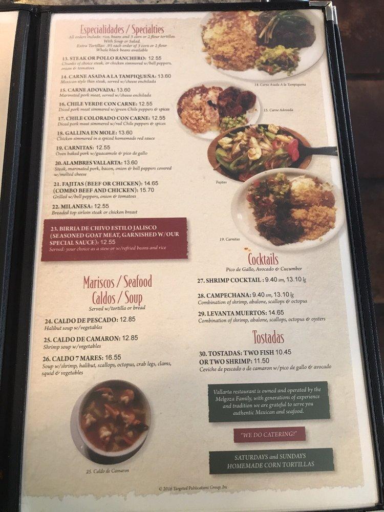 Menu at Vallarta Restaurant, Fillmore