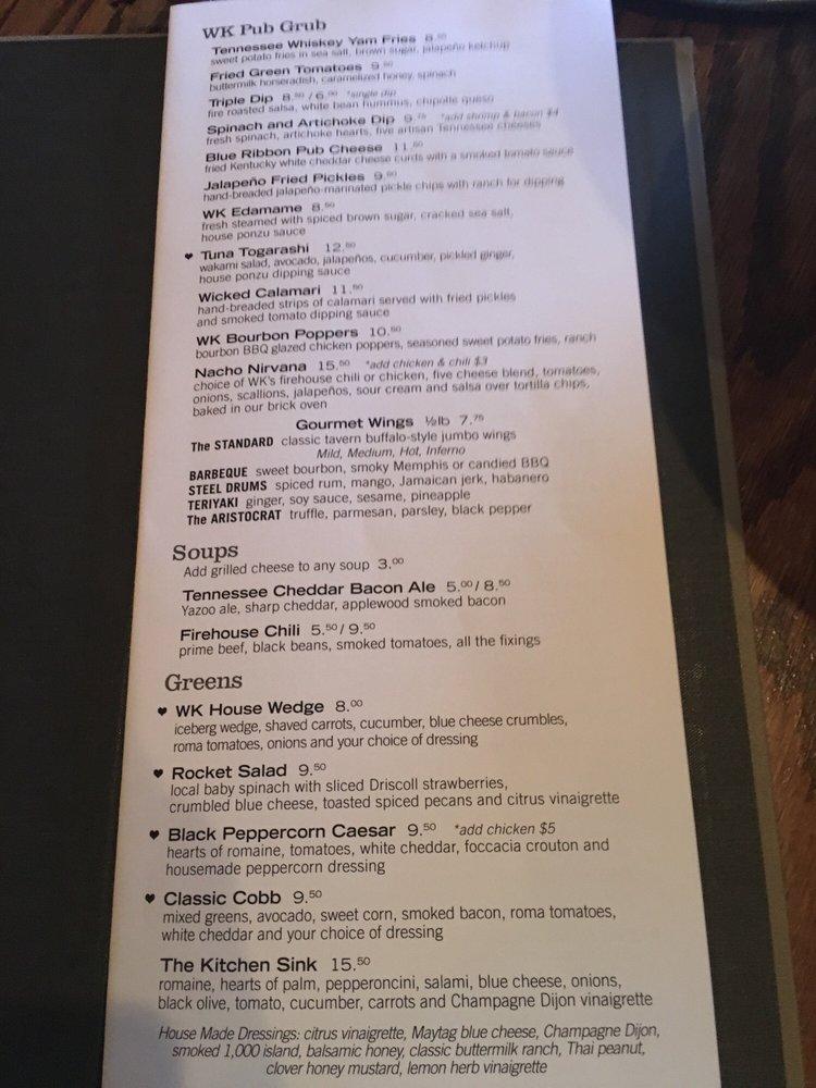 Menu at Whiskey Kitchen pub & bar, Nashville