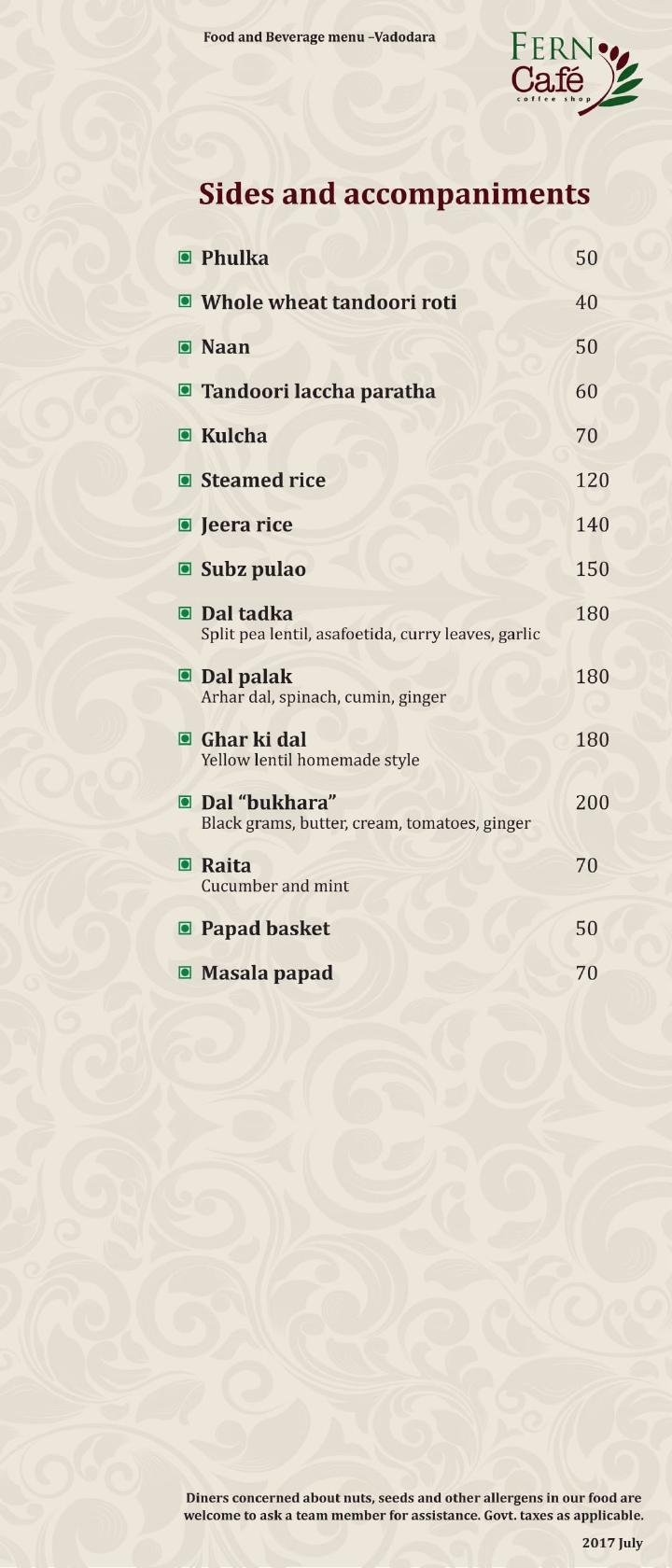 Menu at Amaya - The Fern Residency Vadodara, Vadodara
