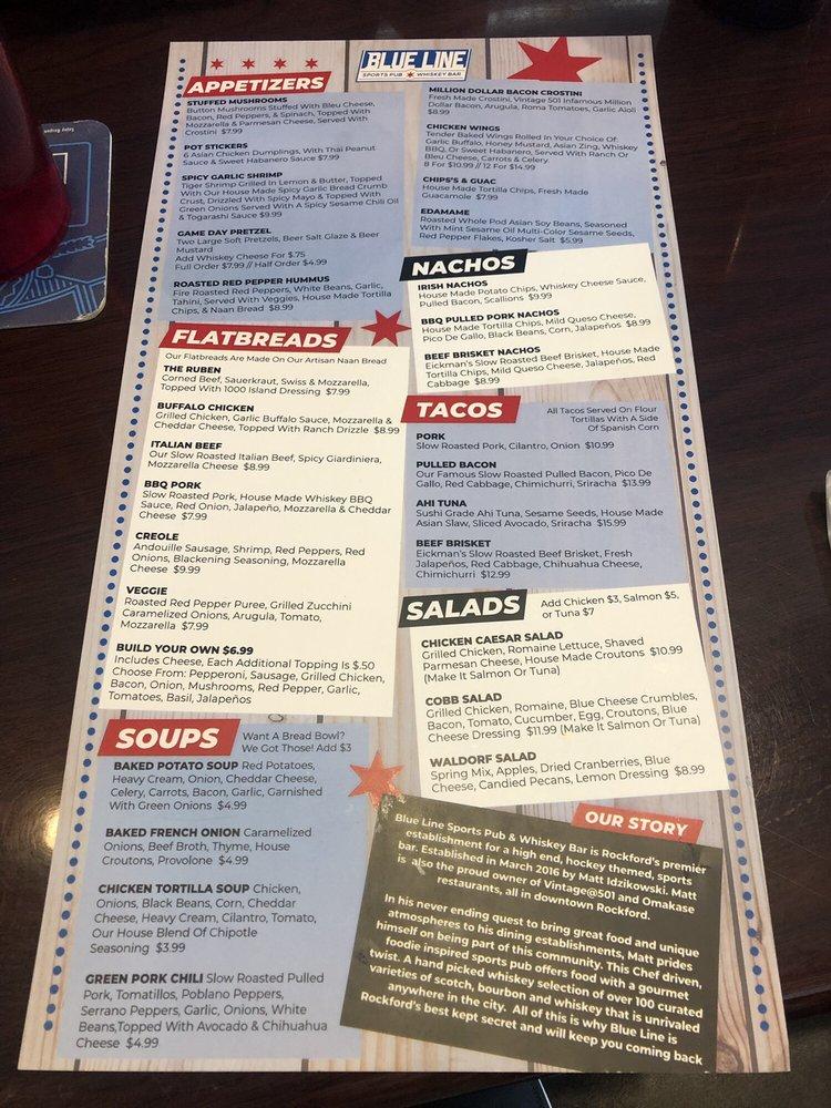 Menu at Blue Line Sports Pub, Rockford, 211 Elm St