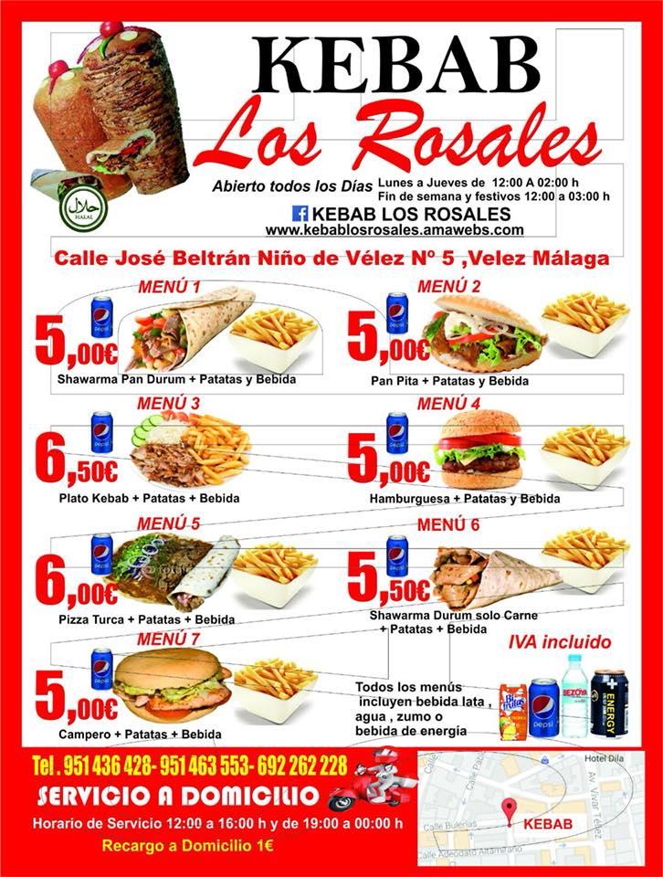 Carta del restaurante Kebab Los Rosales., Vélez-Málaga
