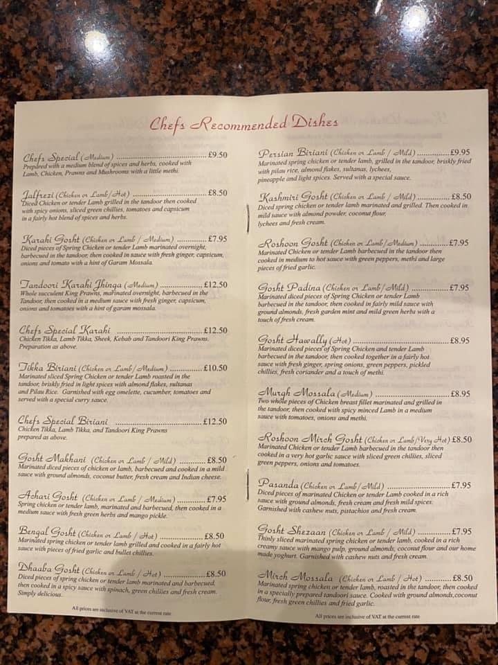 Menu at The Khyber Restaurant, Haxey