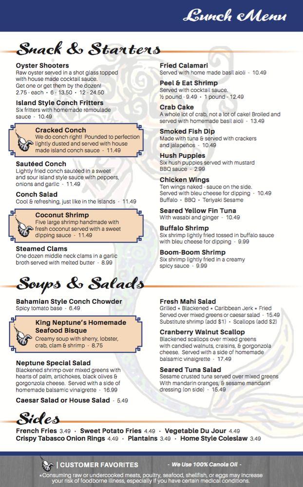 Menu at King Neptune Restaurant, Stuart