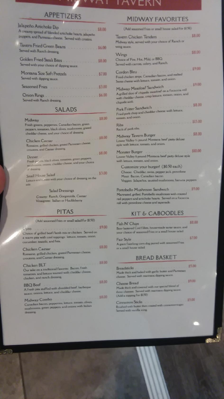 Menu at Midway Tavern pub & bar, Whitefish