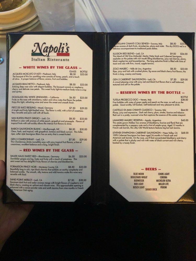 Menu at Napoli's Italian Restaurant, Marion, 500 Marion Blvd