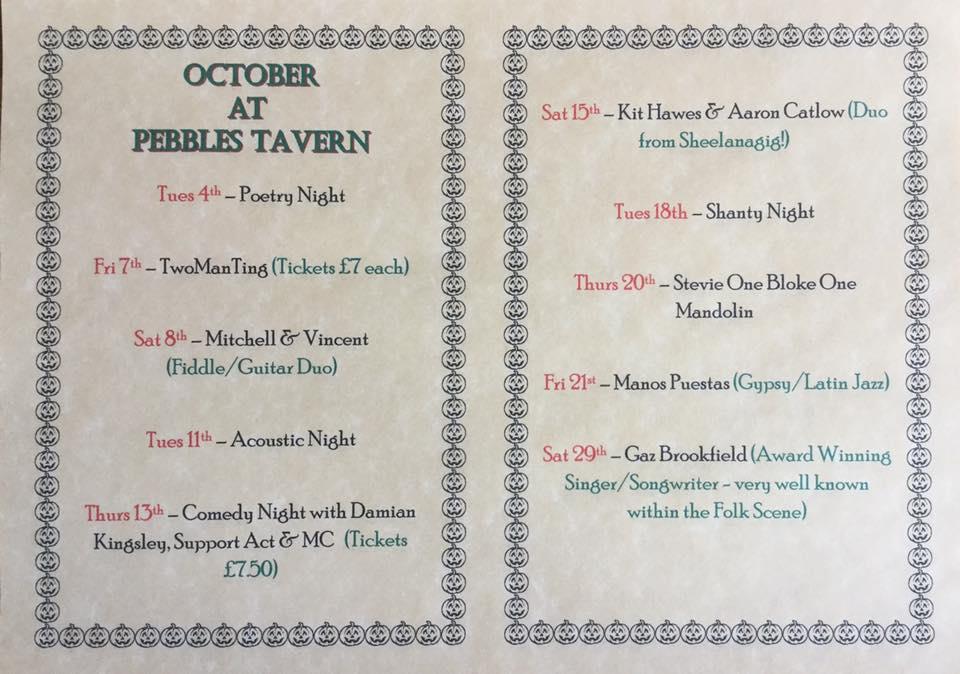 Menu at Pebbles Tavern pub & bar, Watchet