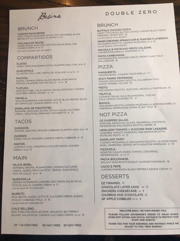 Menu at Double Zero pizzeria, Providence, Plant City Pvd