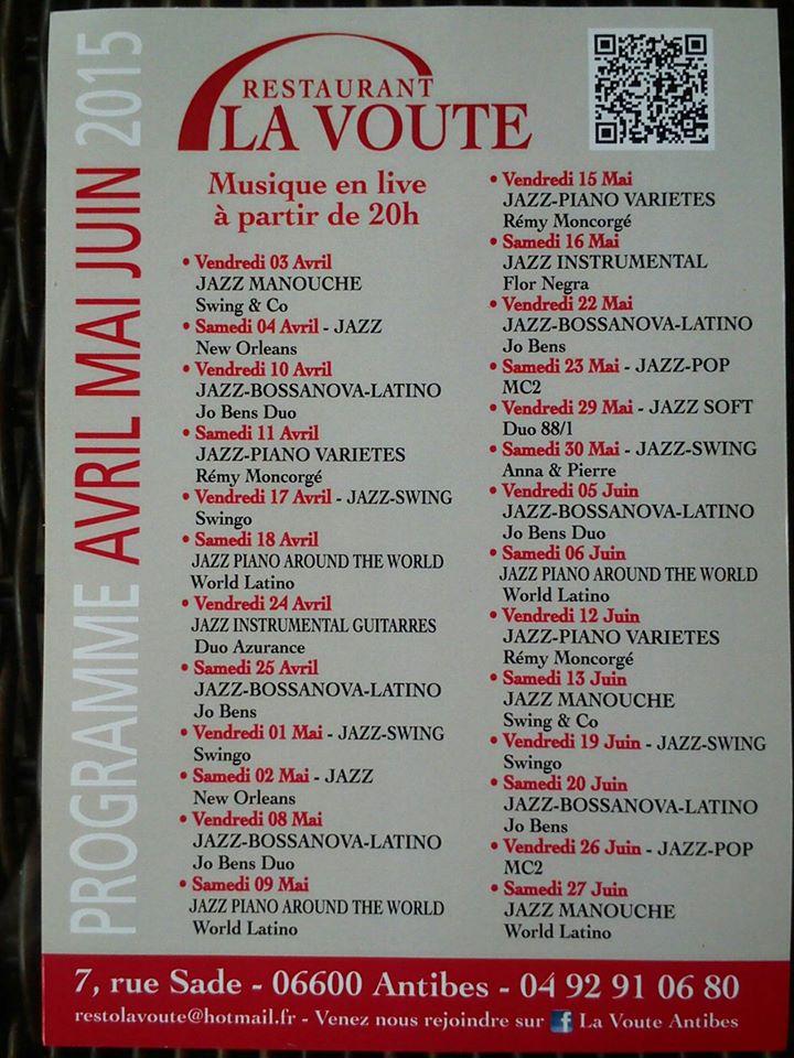 Menu at Restaurant La Voûte, Antibes