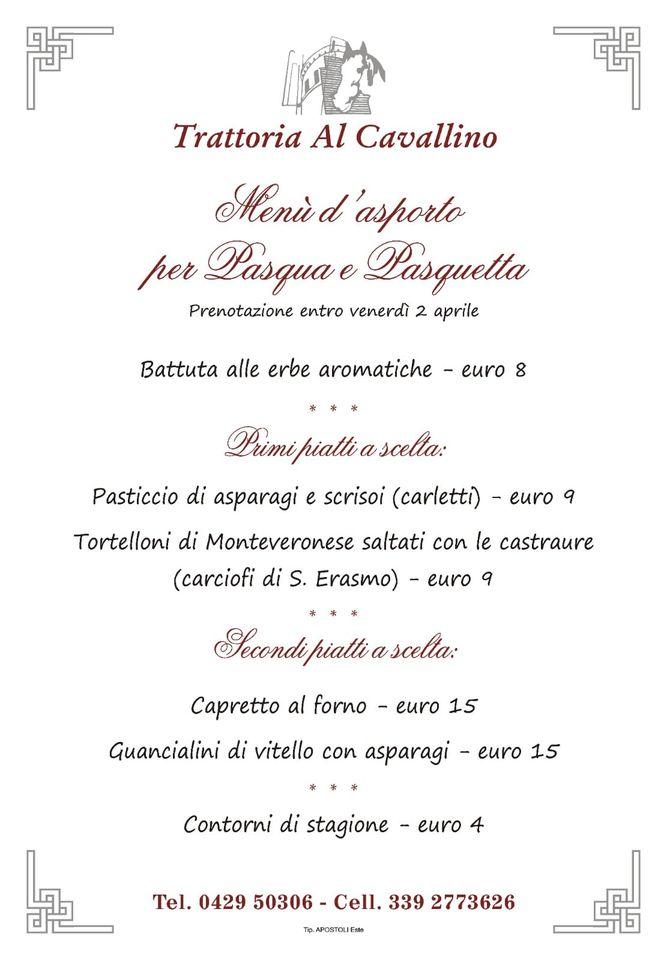 Menu da Trattoria al Cavallino ristorante, Este