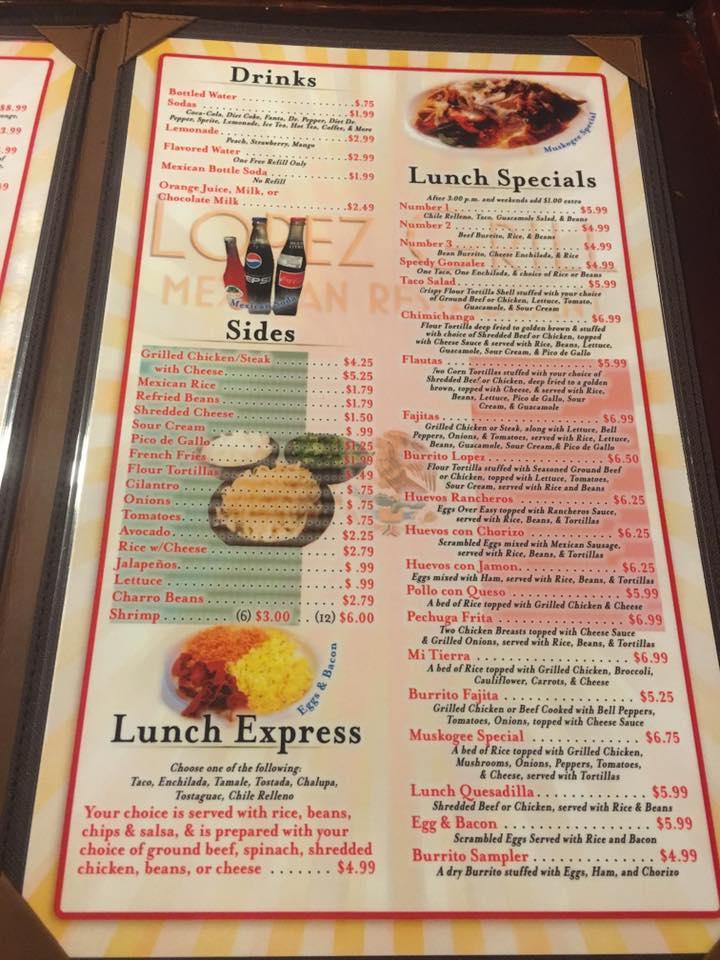 Menu at Senor Lopez Mexican Grill restaurant, Muskogee