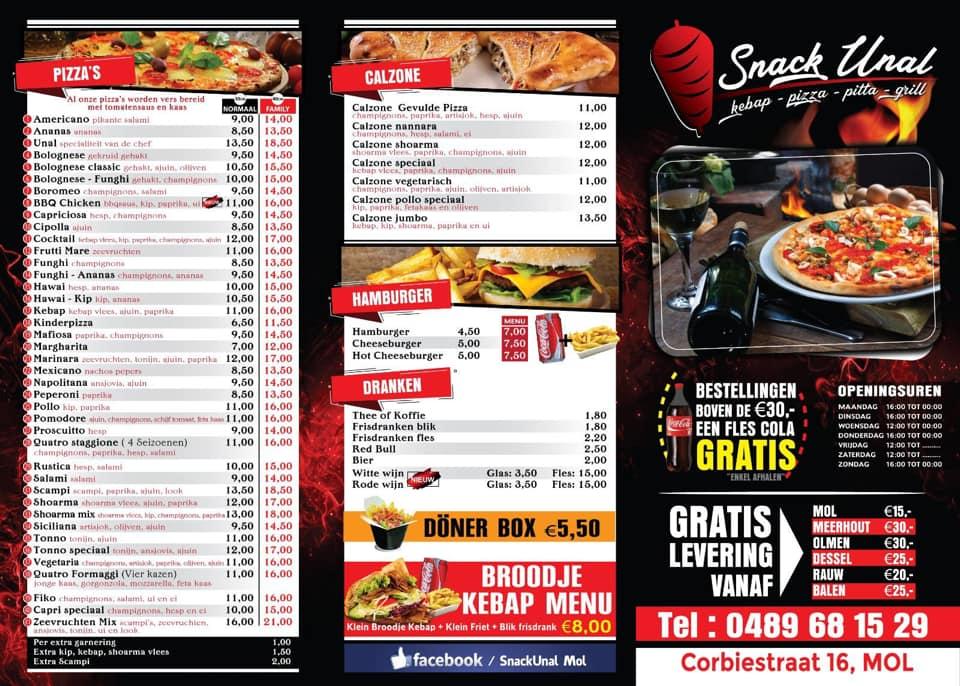 Menu at Snack Unal Mol, Mol