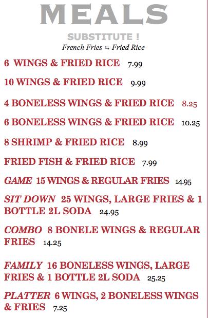 Menu at Wing World restaurant, Buford