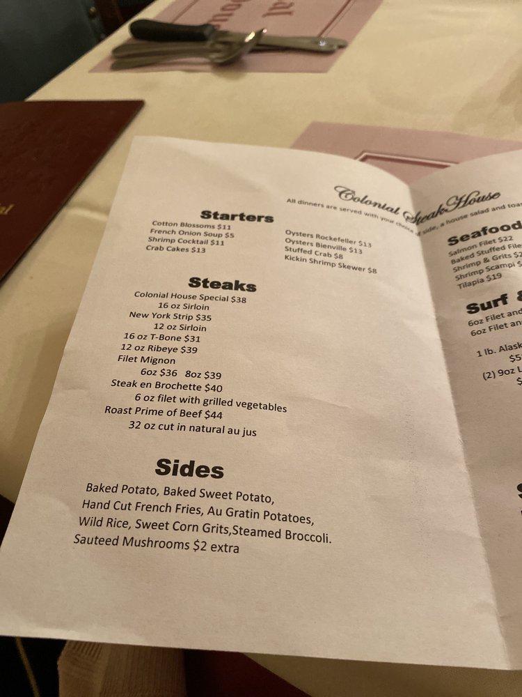 Menu at Colonial Steak House steakhouse, Pine Bluff