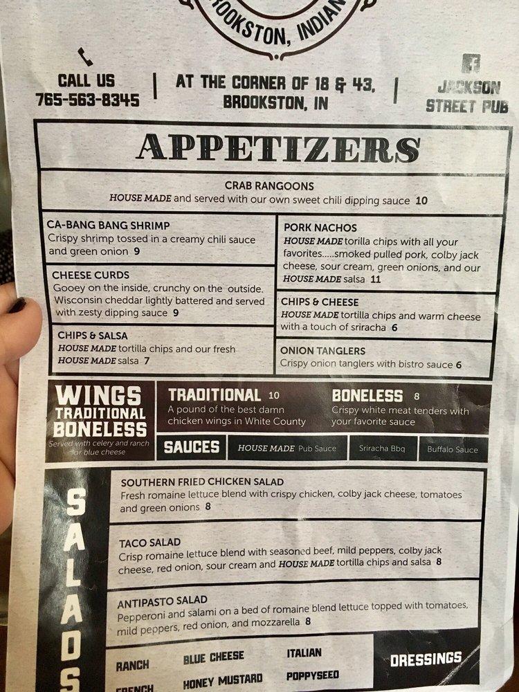 Menu at Jackson St Pub, Brookston