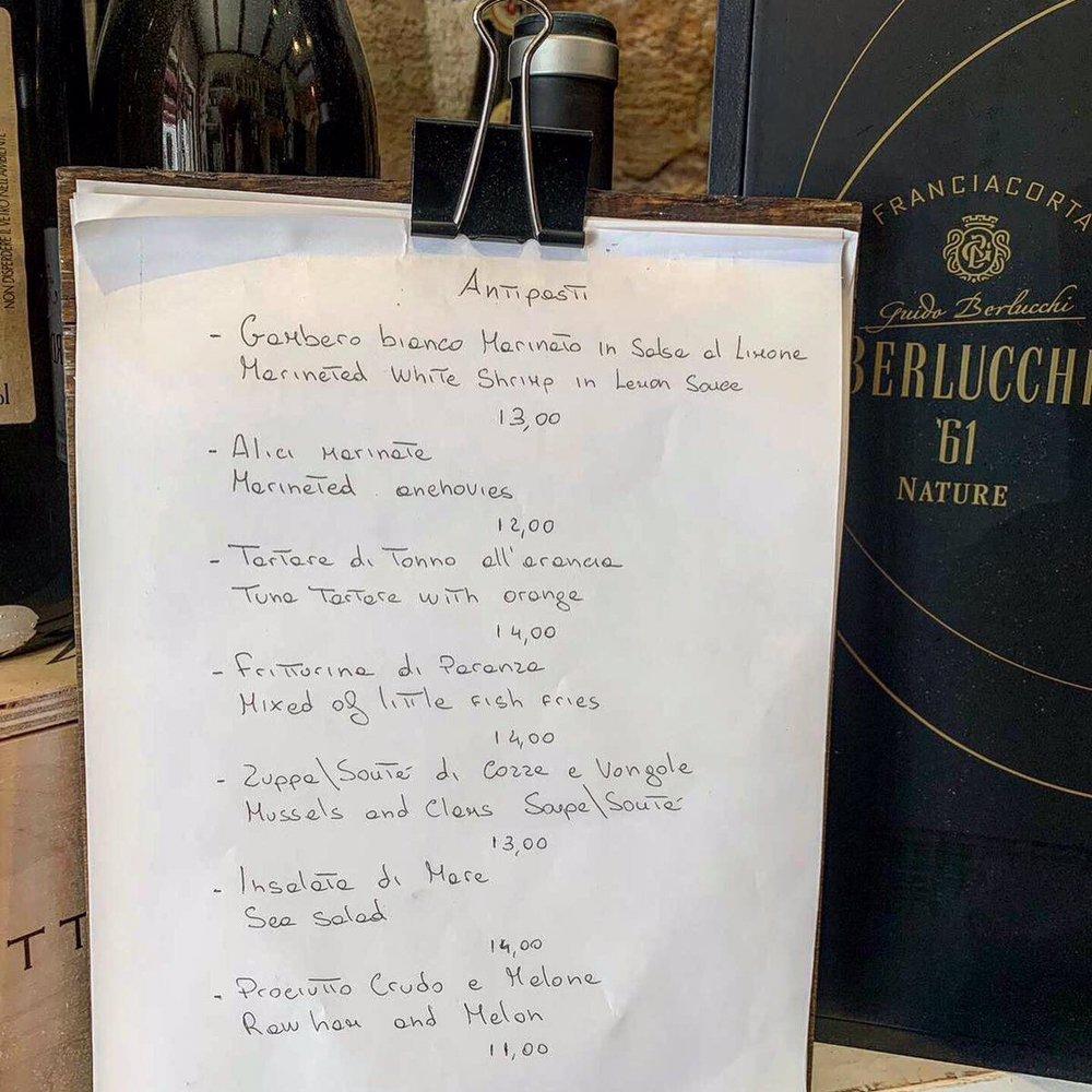 Menu da La Cantinetta ristorante con griglia, Palermo
